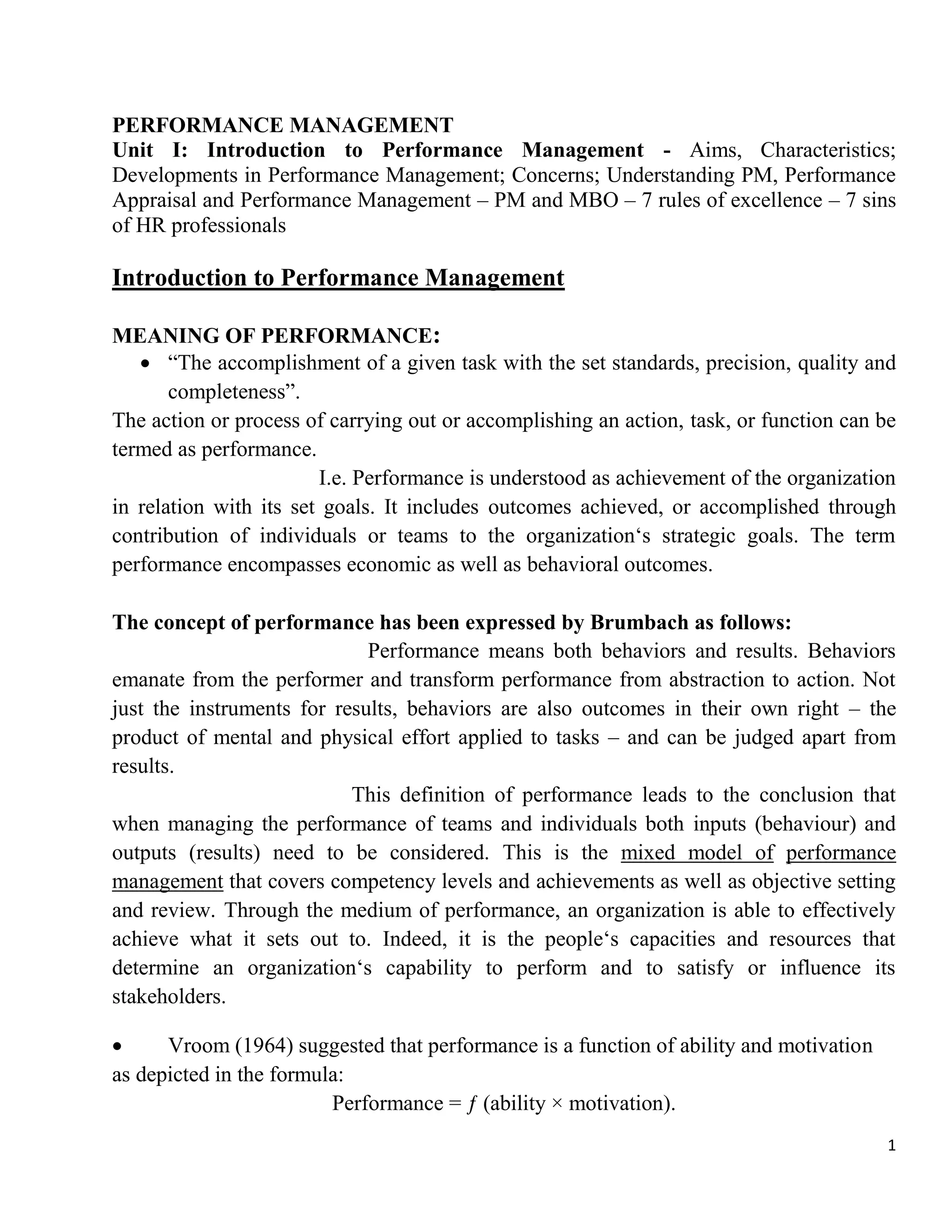 Performance management mod 1 | PDF