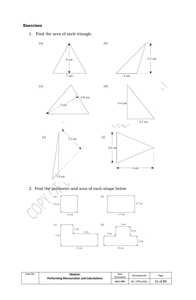 Performing mensuration-and-calculations-common | PDF