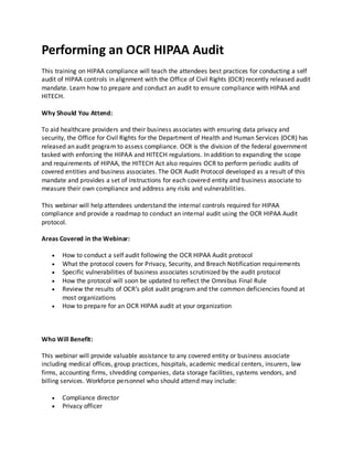 Performing an ocr hipaa audit | PDF