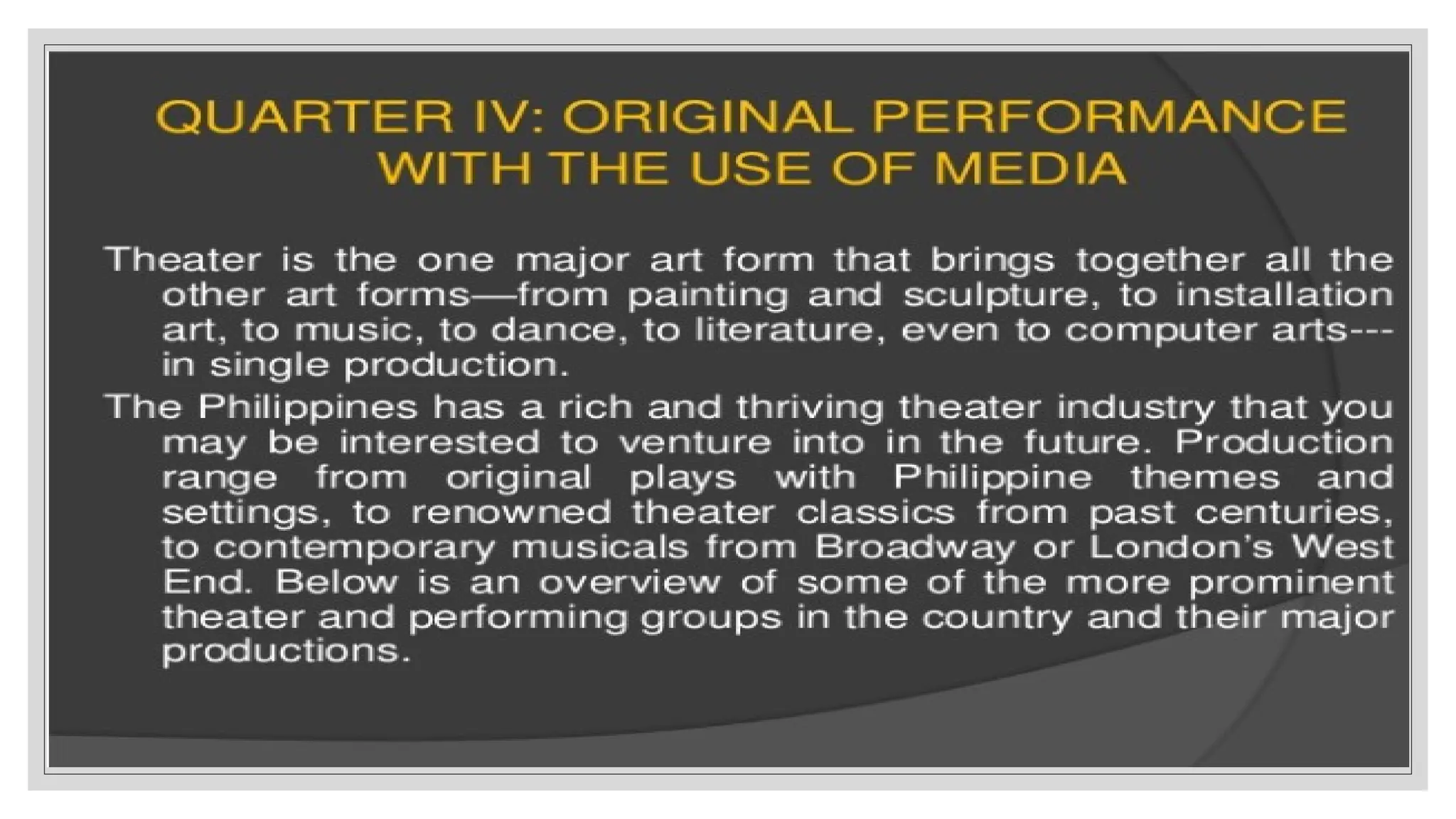 Performing Arts MAPEH SUBJECT............................. | PPTX