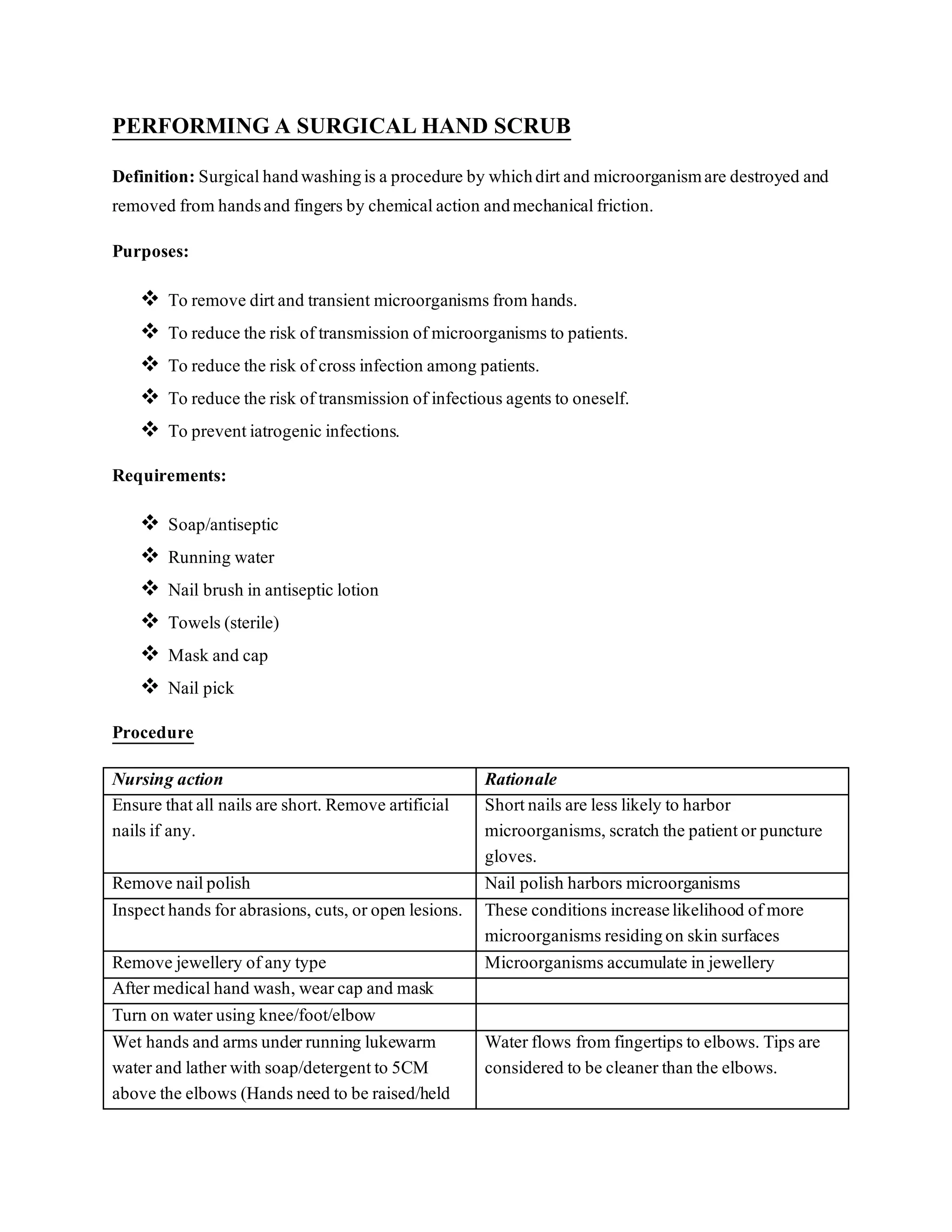 Performing a surgical hand scrub | DOCX