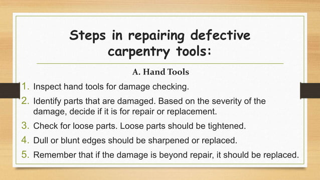 Performing Basic Preventive Maintenance.pptx | Woodworking | Arts and Crafts