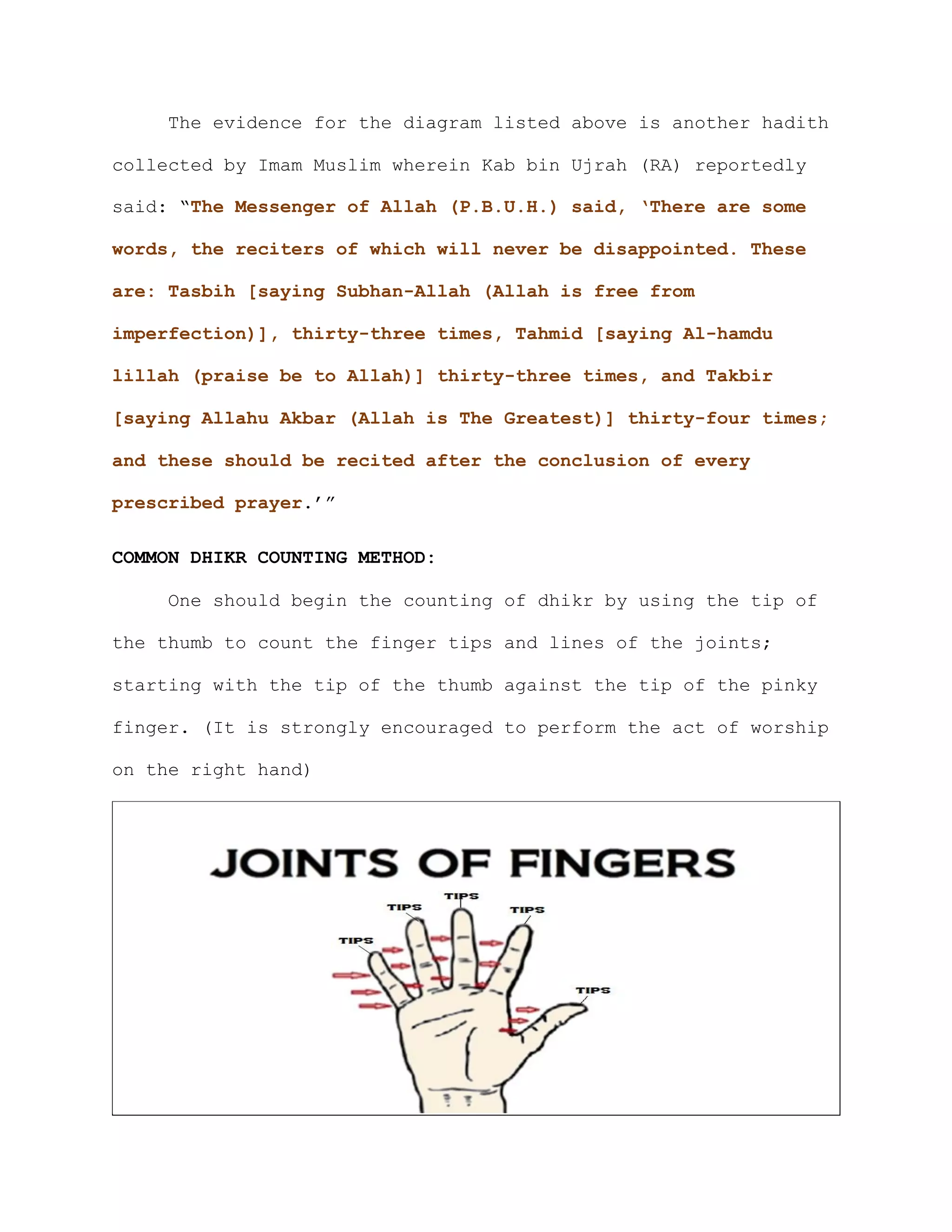 Performing dhikr to allah with the fingers of the hand | PDF