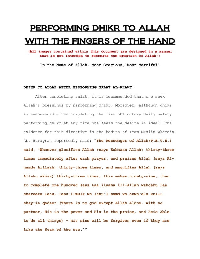 Performing dhikr to allah with the fingers of the hand | PDF | Islam ...