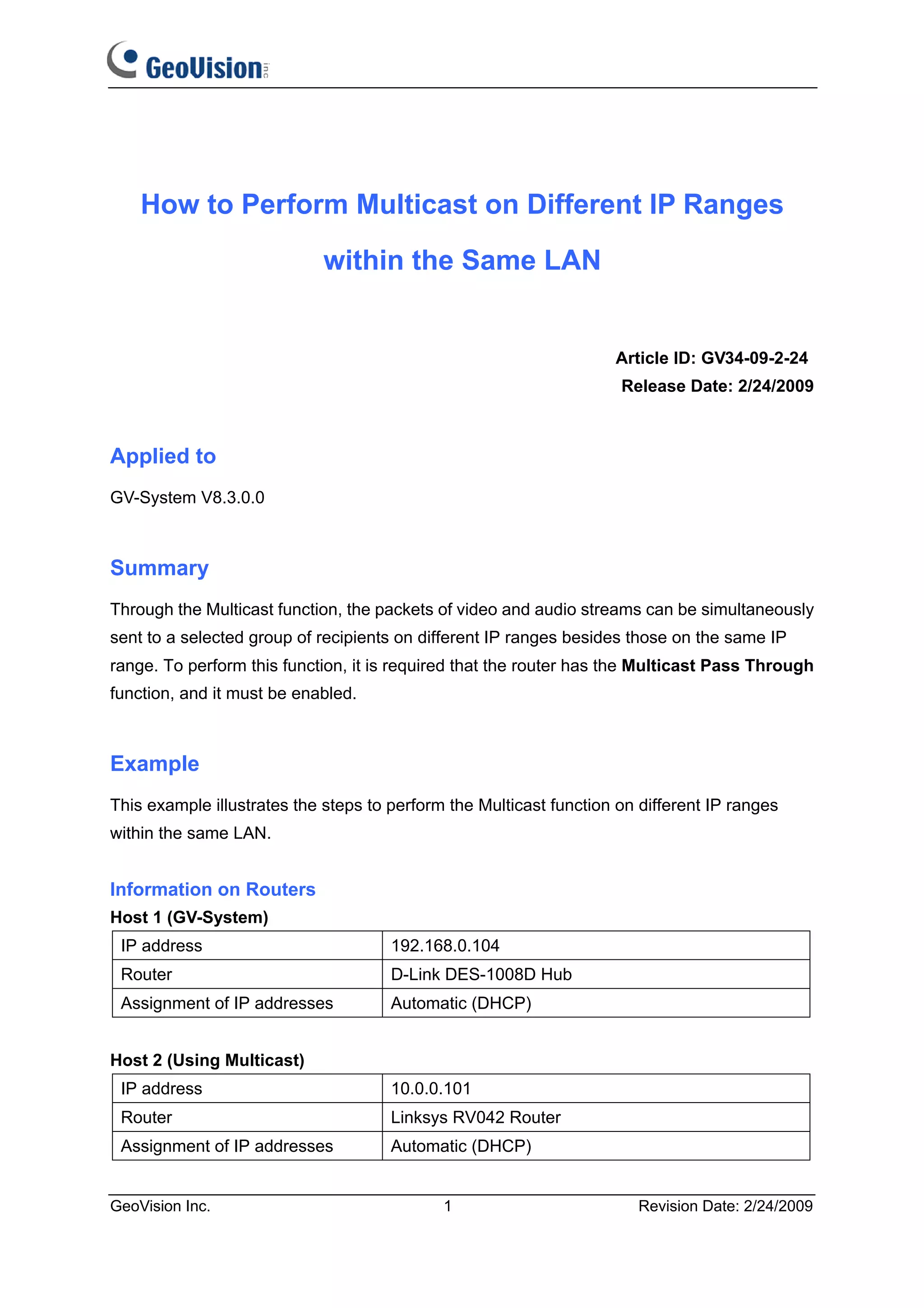 GeoVision : CCTV Solutions : Multicast solutions | PDF | Computer Networking | Computing