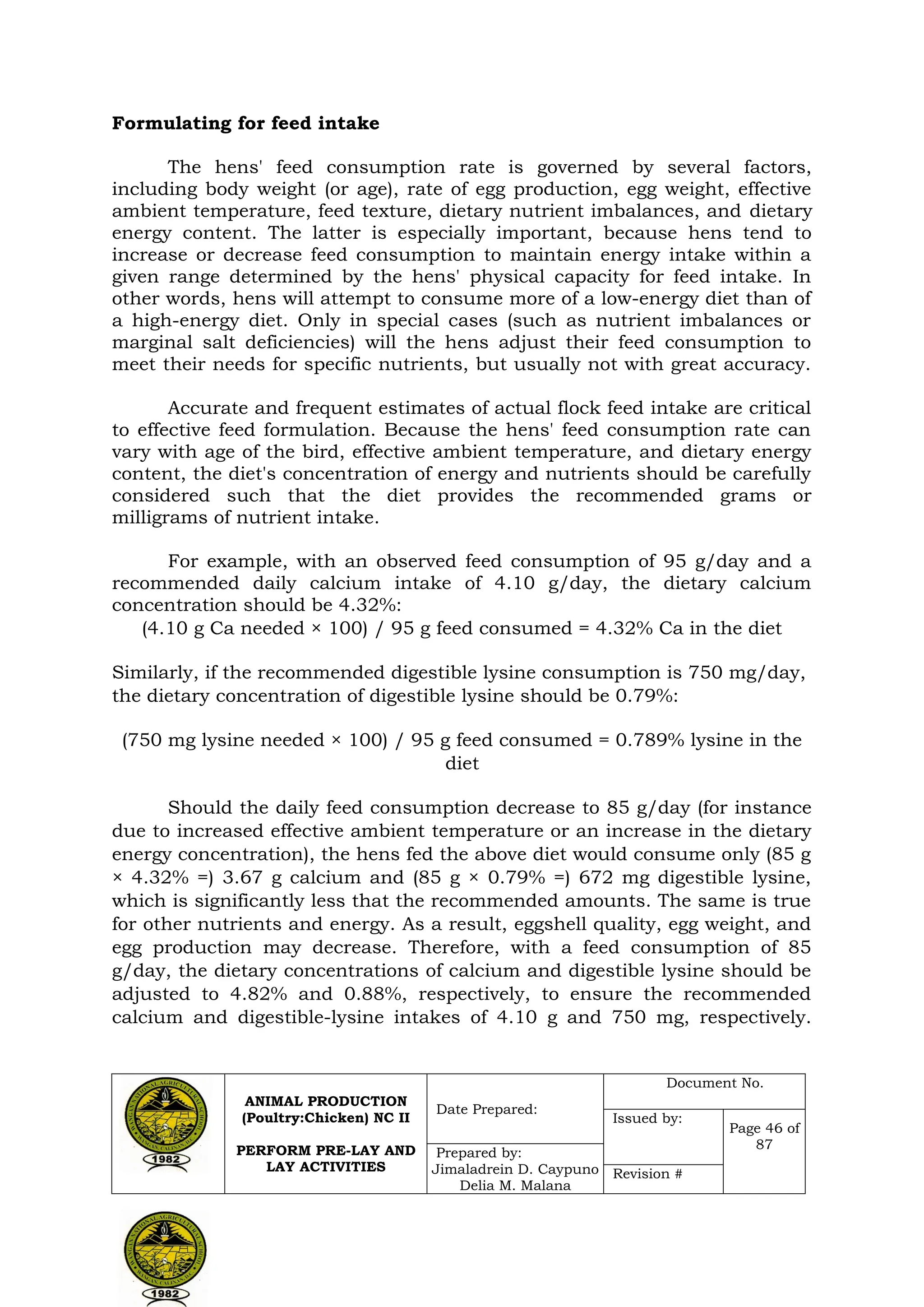 PERFORM PRE-LAY final for poultry chicken.doc