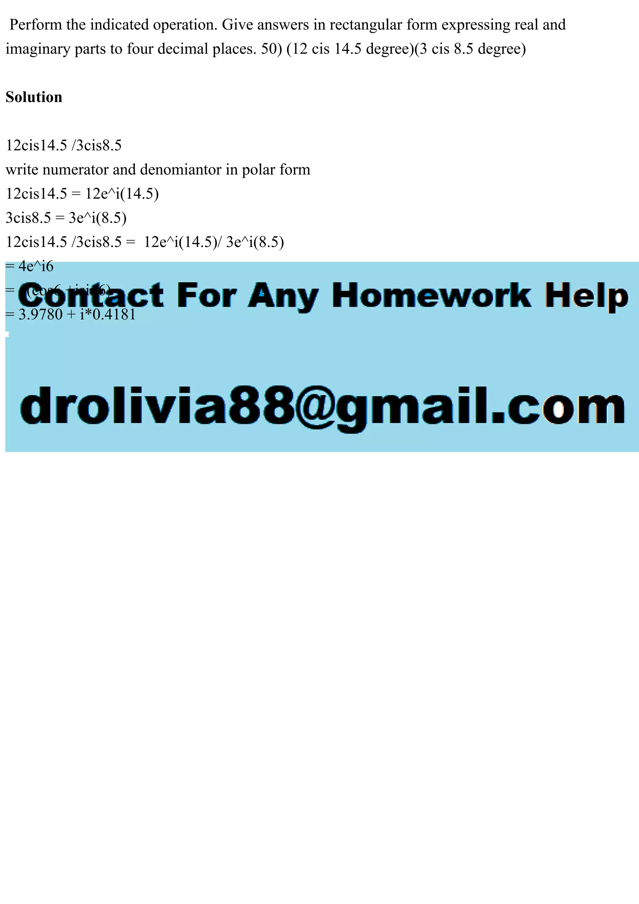 Perform the indicated operation. Give answers in rectangular form exp.pdf