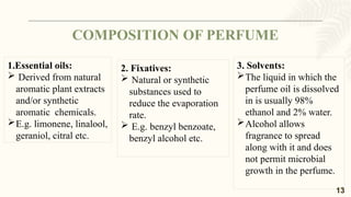Preparation and evaluation of perfumes and ingredients listed as ...