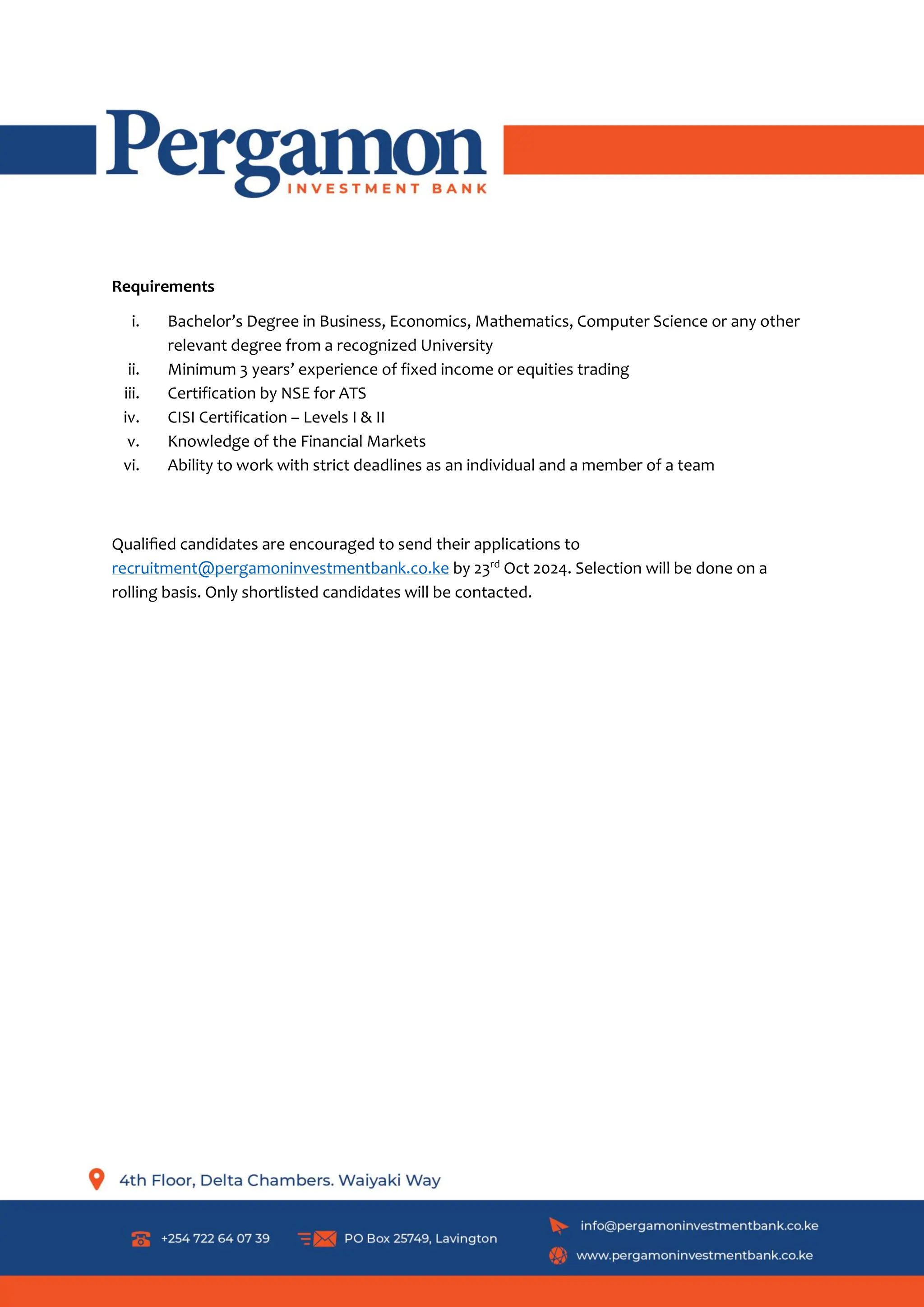 Pergamon Vacancy - Job Description for Trader | PDF