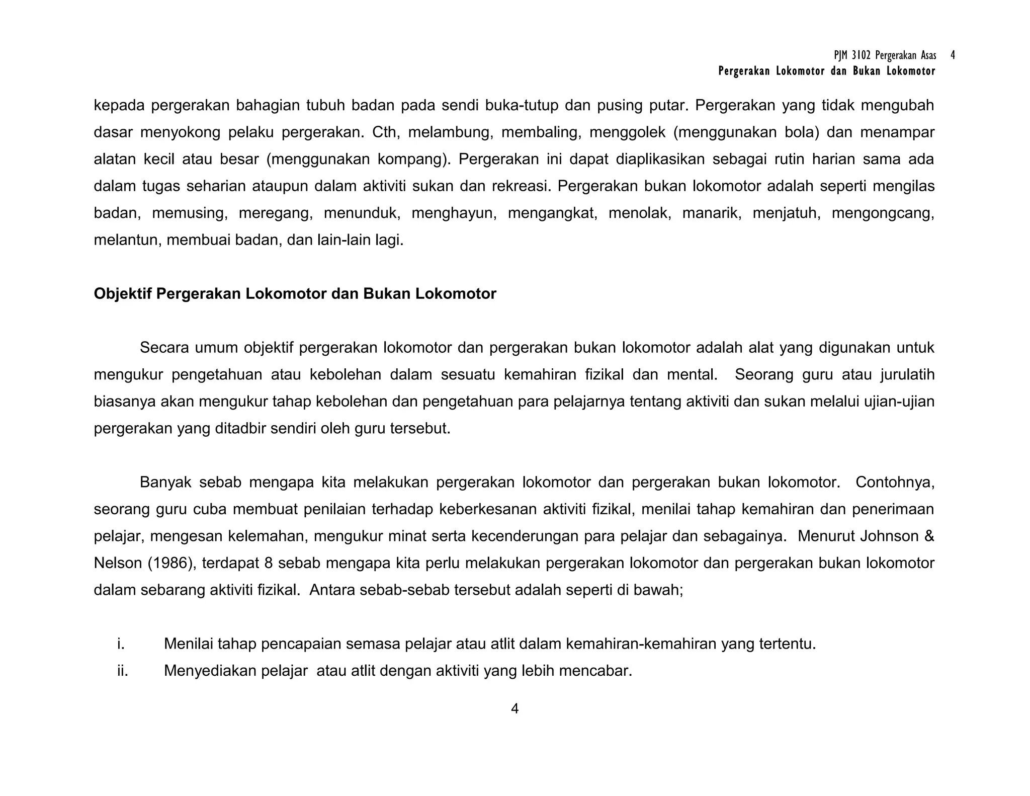 Pergerakan lokomotor dan bukan lokomotor | DOC