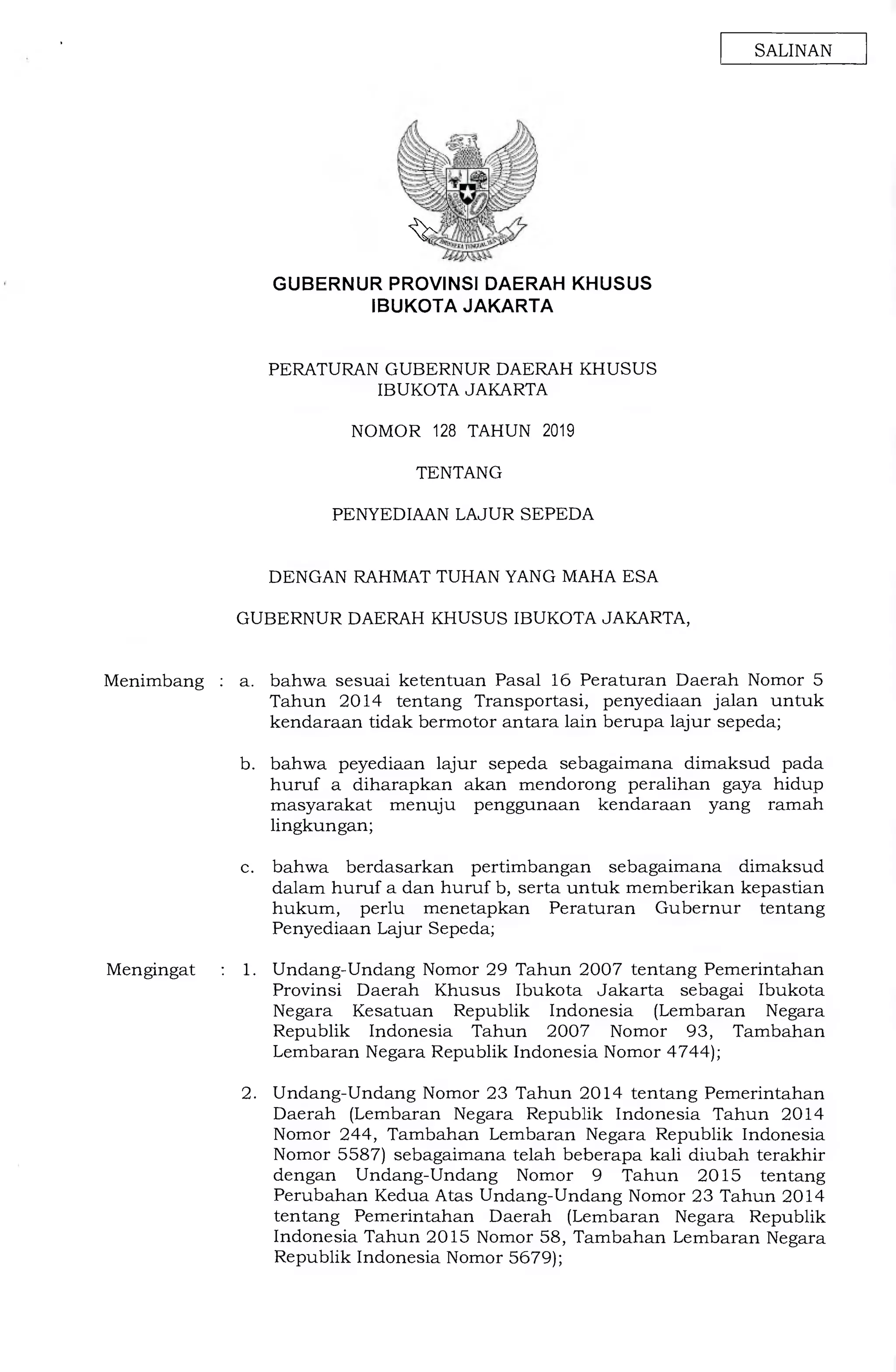 Pergub Lajur Sepeda | PDF