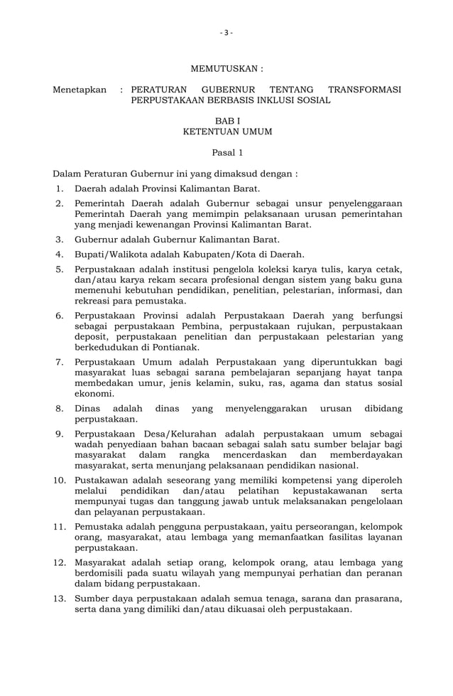 Peraturan Gubernur Kalimantan Barat Nomor 40 Tahun 2019 tentang Transformasi Perpustakaan ...