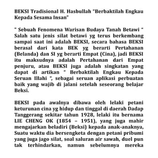 Perguruan Pencak Silat Beksi Tradisional H Hasbullah | PDF