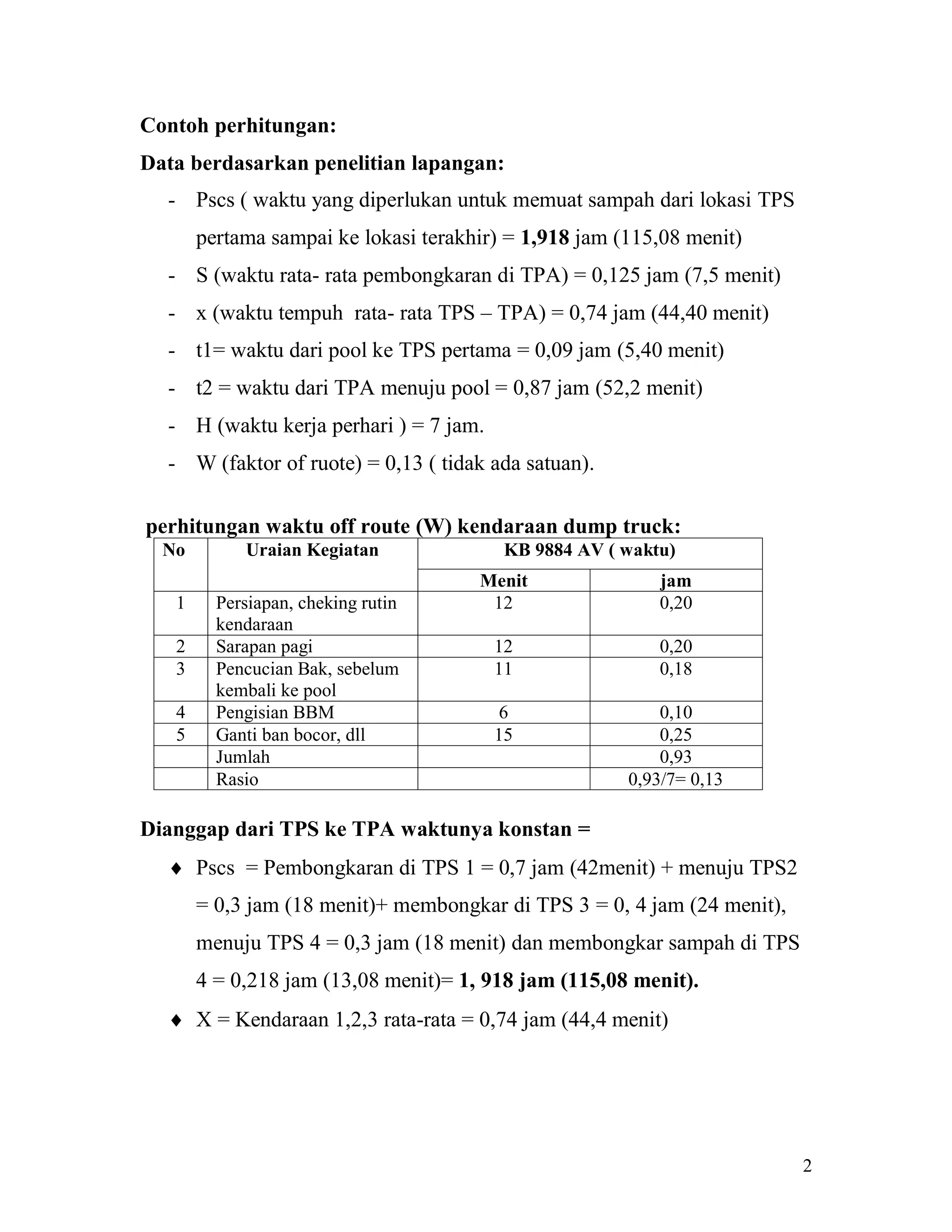 Perhitungan jumlah trip kendaraan pengangkut sampah | PDF