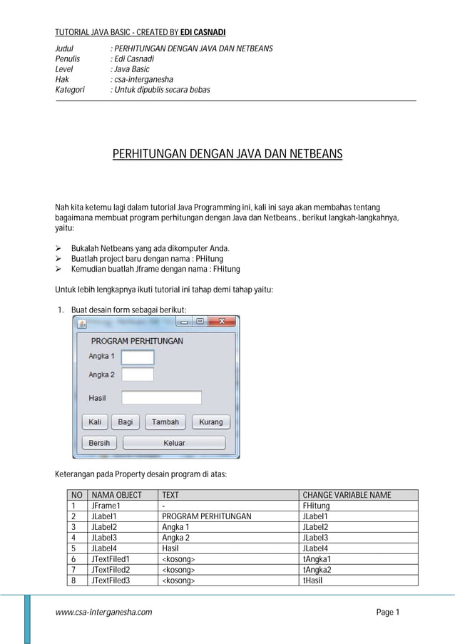Program Hitung di java dan netbeans | PDF