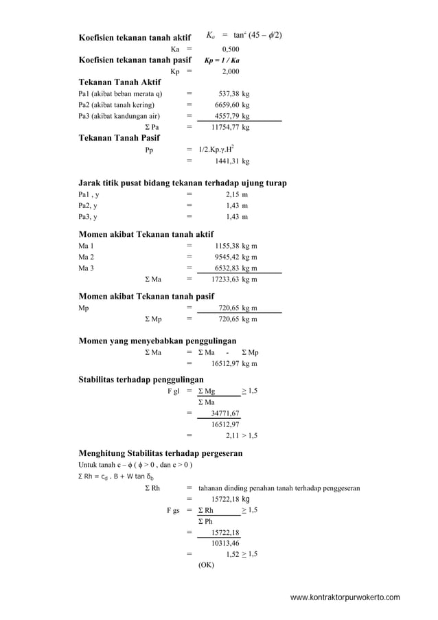 Perhitungan dinding penahan tanah | PDF Perhitungan dinding penahan tanah | PDF