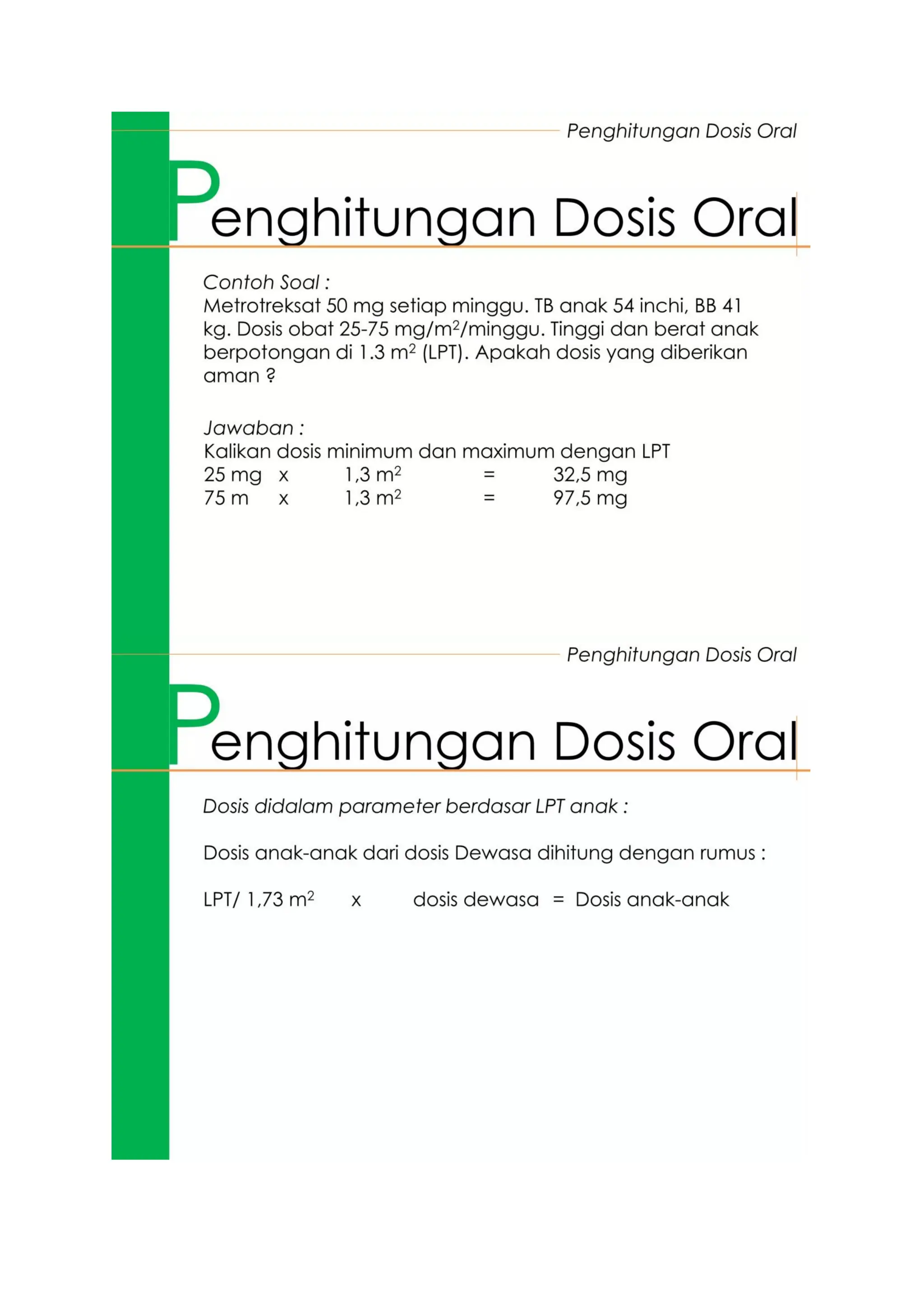 PEMBERIAN OBAT ORAL dan Perhitungan Dosis Obat | PDF