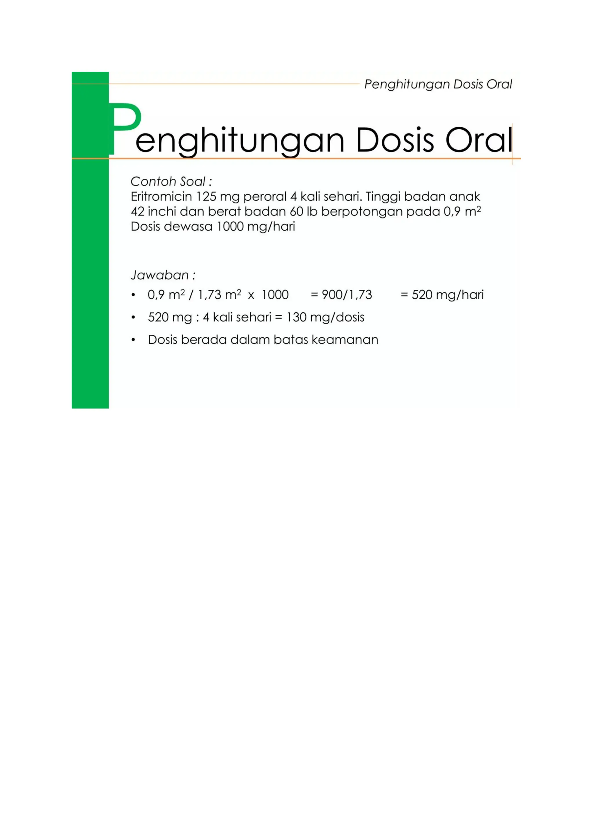 PEMBERIAN OBAT ORAL dan Perhitungan Dosis Obat | PDF