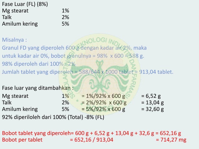 PERHITUNGAN FORMULASI GRANULASI BASAH DAN KERING | PDF