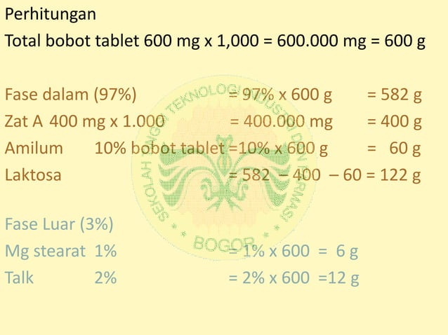 PERHITUNGAN FORMULASI GRANULASI BASAH DAN KERING | PDF