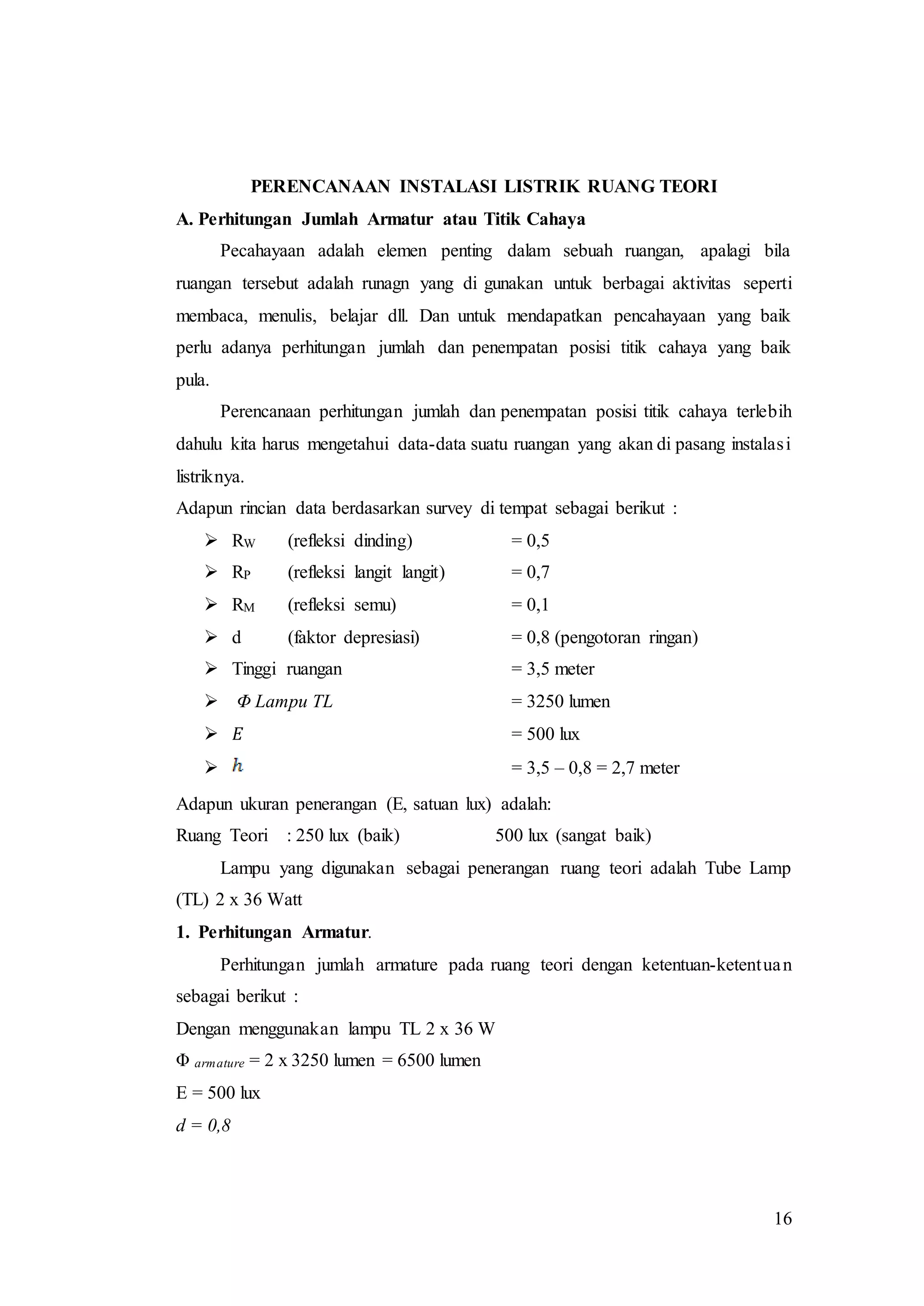 Perhitungan instalasi listrik ruang teori | PDF Perhitungan instalasi listrik ruang teori | PDF