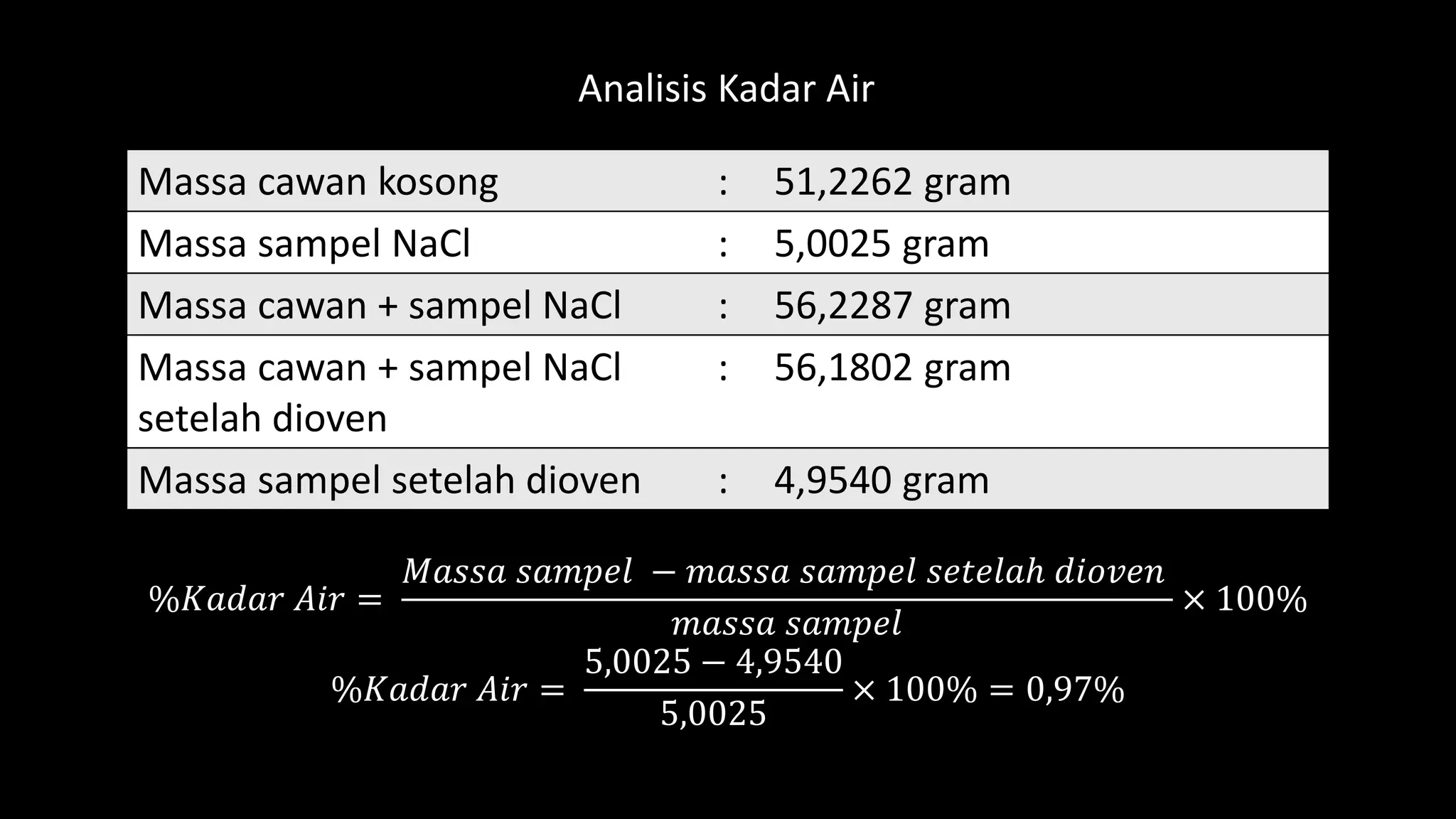 Perhitungan penentuan kadar NaCl dalam air laut. | PPTX