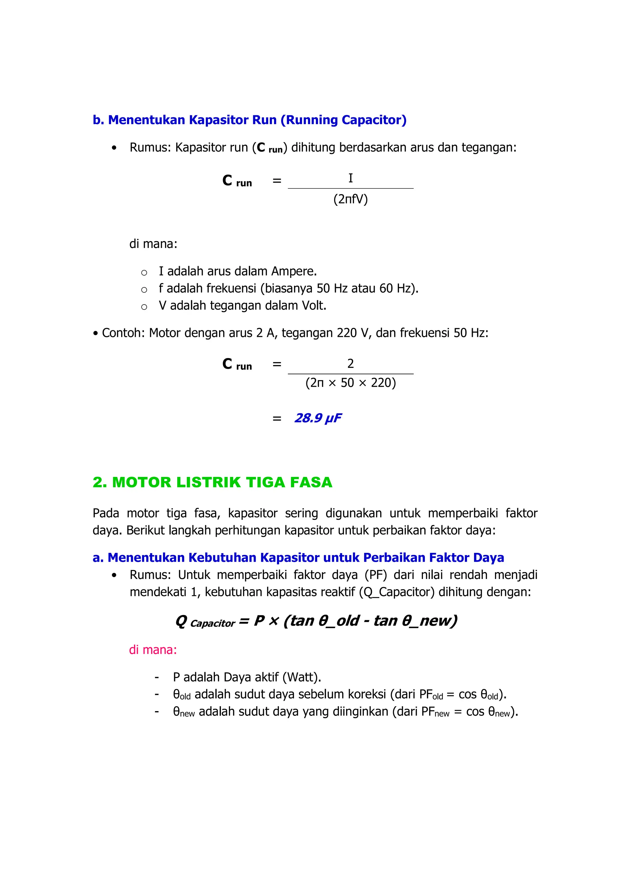 PERHITUNGAN MENENTUKAN KAPASITOR PADA MOTOR LISTRIK SATU FASA DAN TIGA FASA.pdf