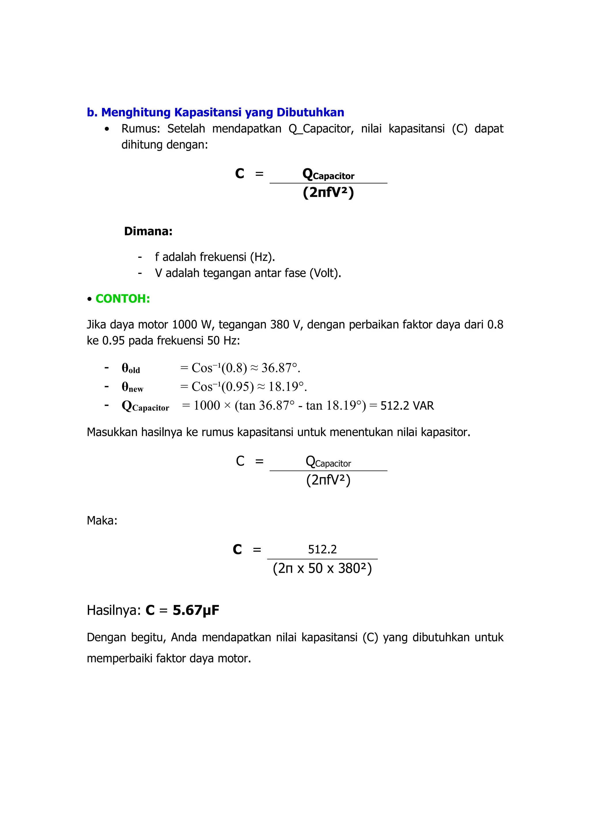 PERHITUNGAN MENENTUKAN KAPASITOR PADA MOTOR LISTRIK SATU FASA DAN TIGA ...