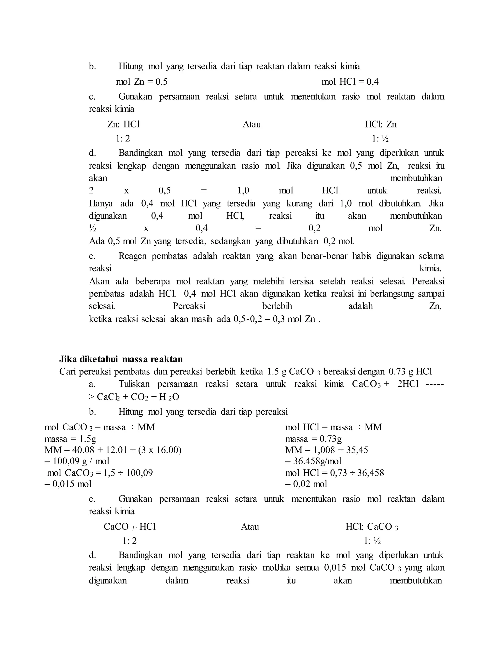 Perhitungan pereaksi pembatas | DOCX