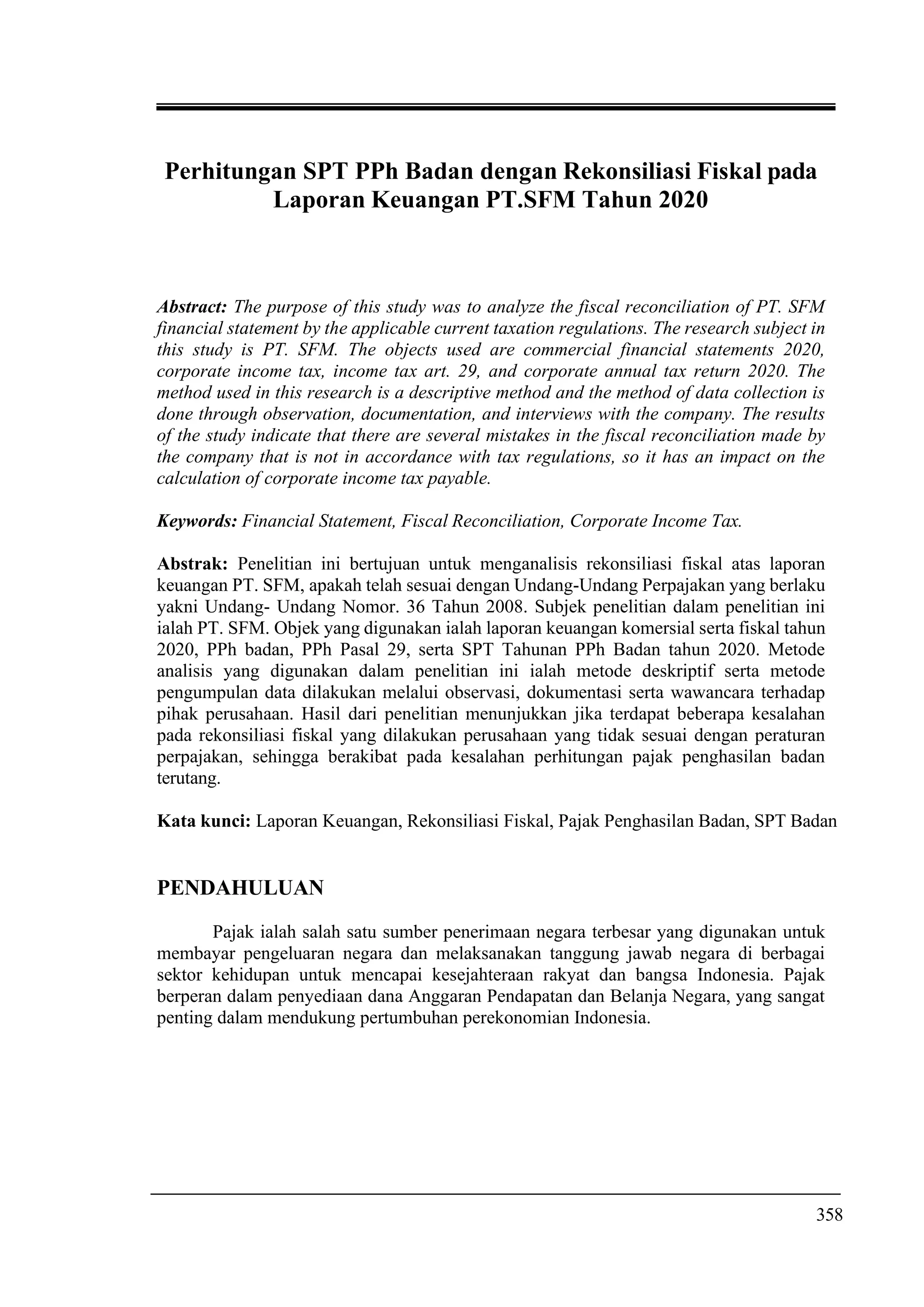 perhitungan spt pph badan dan rekonsiliasi fiskal update | PDF
