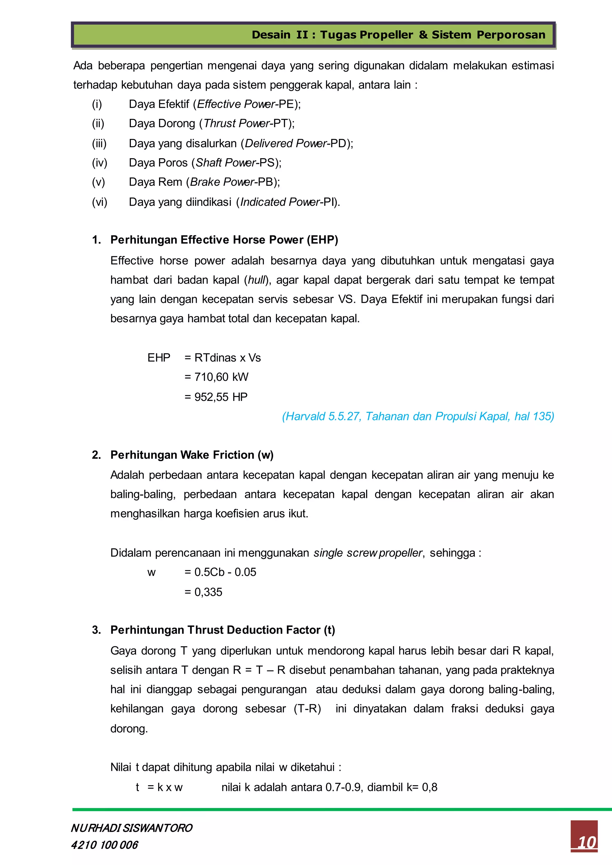 Perhitungan propulsi kapal | DOCX