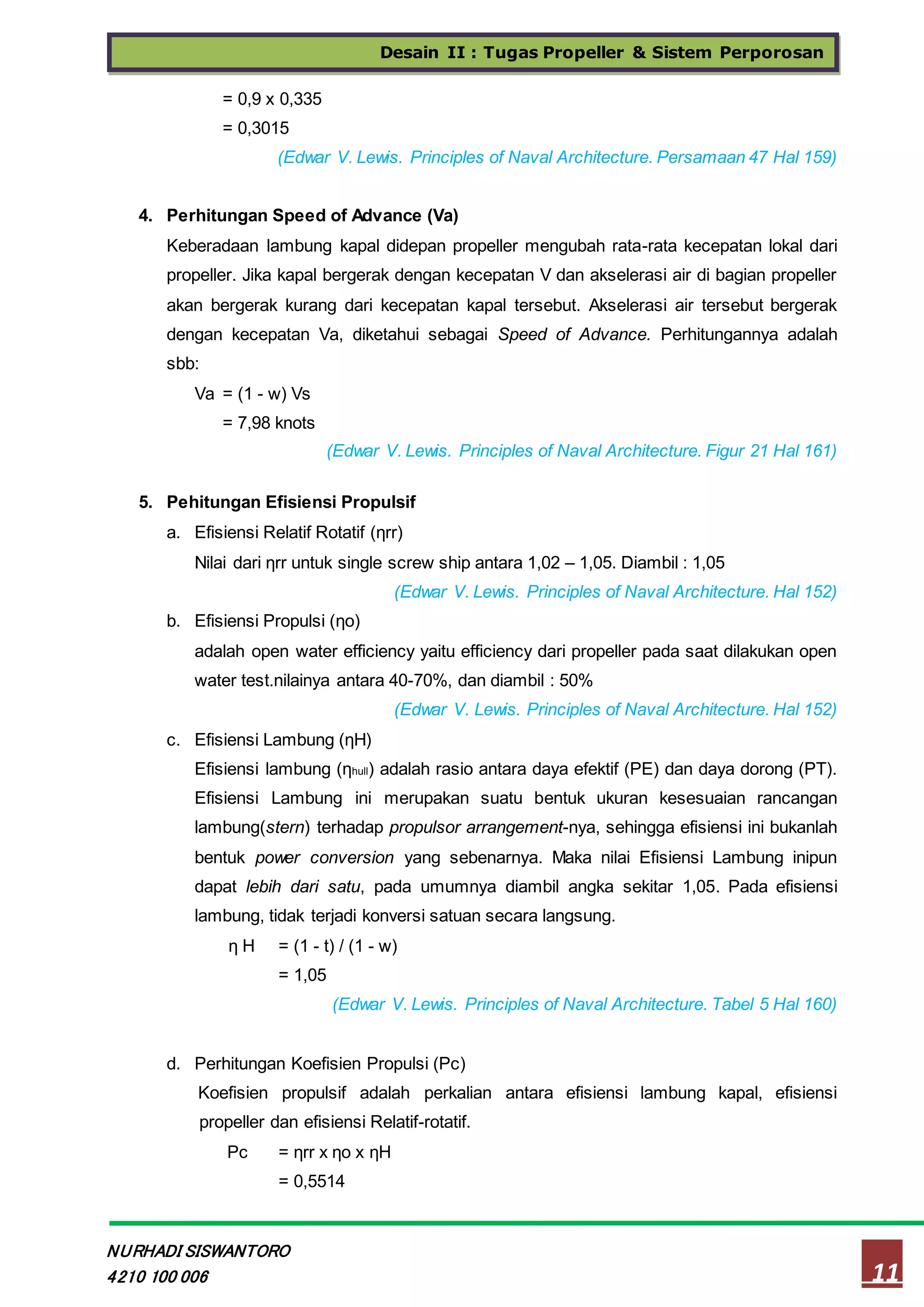 Perhitungan propulsi kapal | DOCX