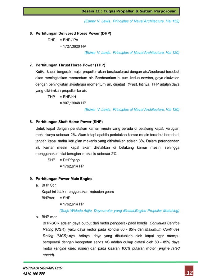 Perhitungan propulsi kapal | DOCX