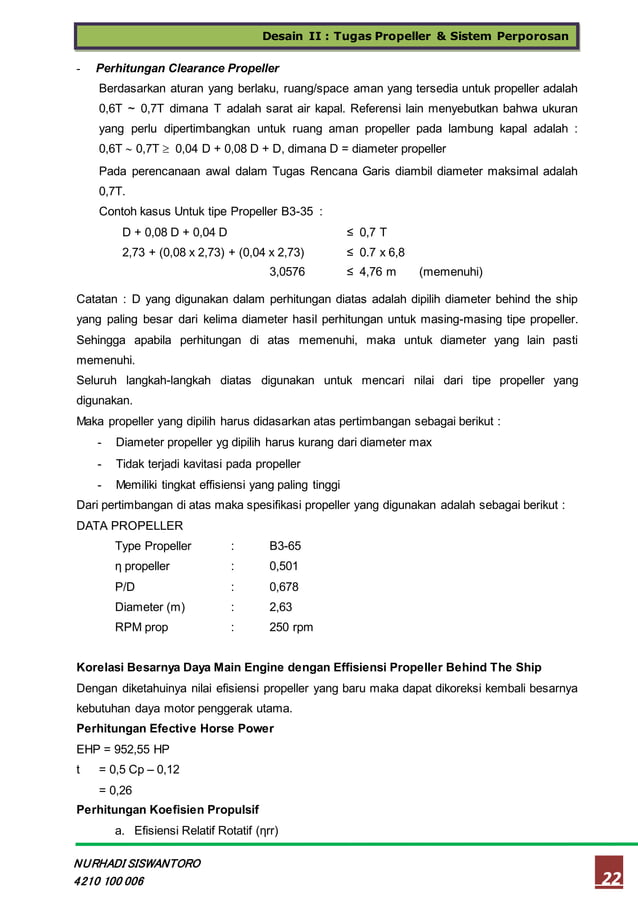 Perhitungan propulsi kapal | DOCX