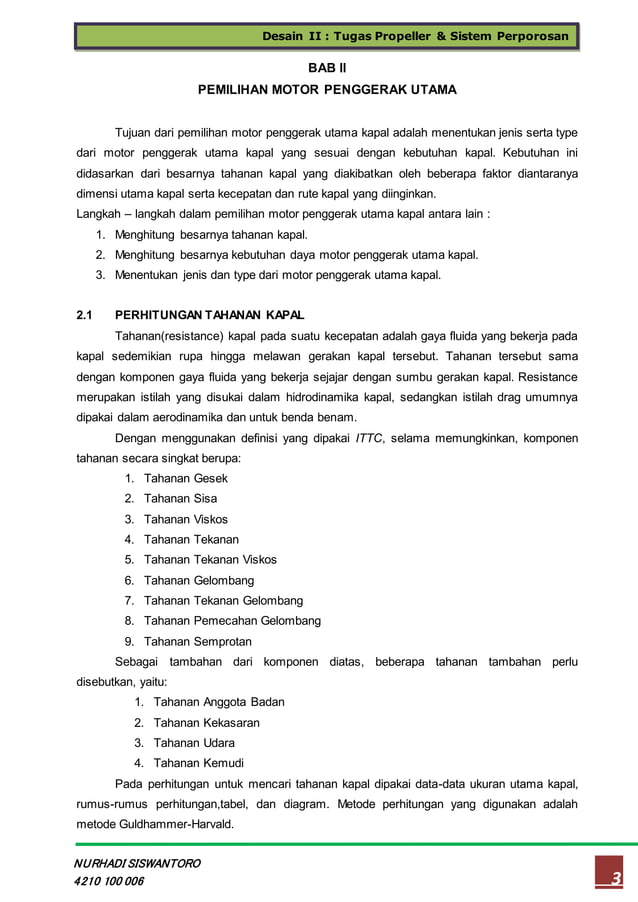 Perhitungan propulsi kapal | DOCX