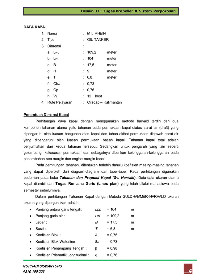 Perhitungan propulsi kapal | DOCX