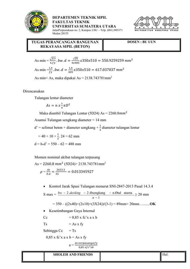Perhitungan tulangan balok | PDF | Civil Engineering Industry | Industries