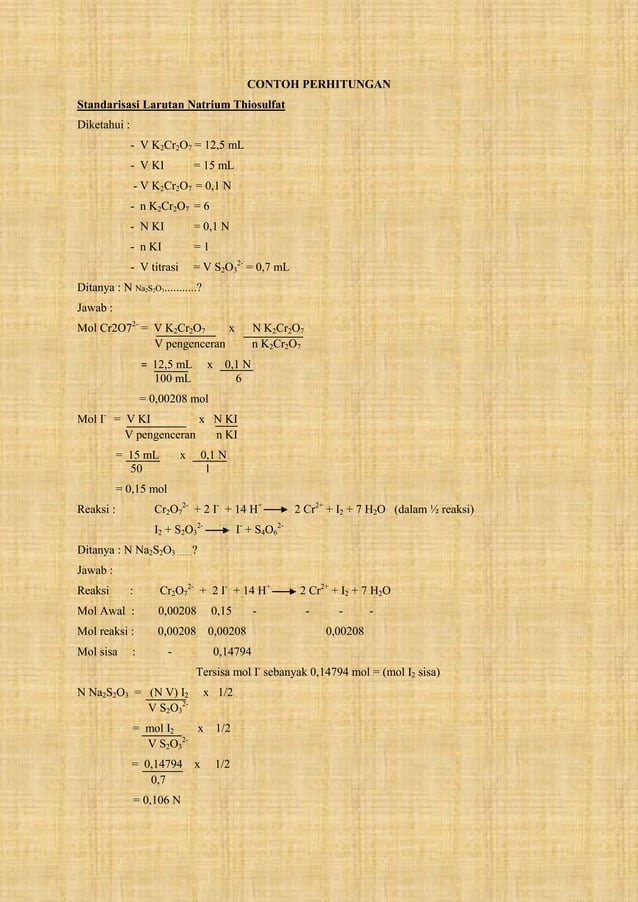 Perhitungan utk praktikum titrasi redoks | PDF