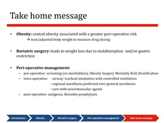 Peri-operative management of obese patients undergoing bariatric ...
