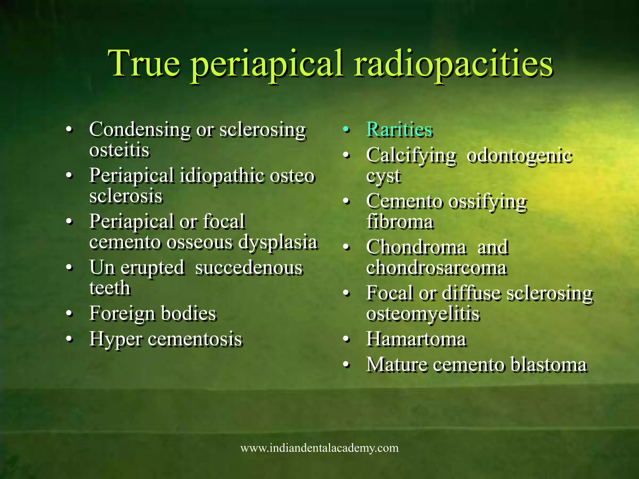 Periapical radiopacities/ dental implant courses | PPTX