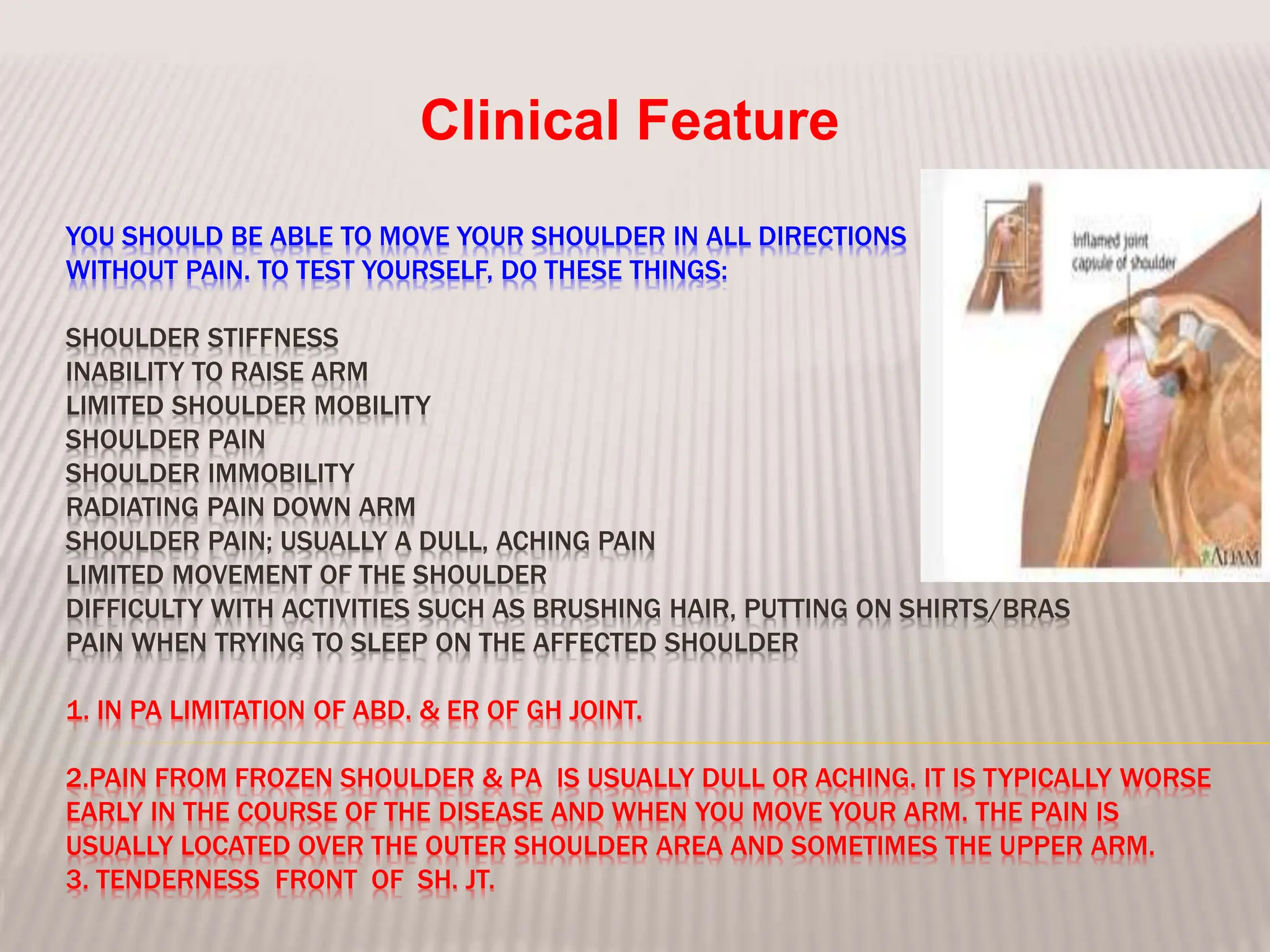 Periarteritis of shoulder joint, causes, clinical feature | PPTX