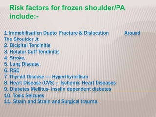 Periarteritis of shoulder joint, causes, clinical feature | PPT