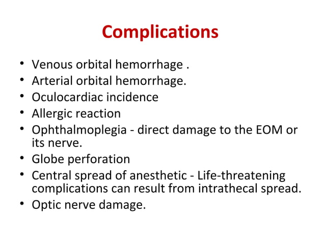 Peribulbar anaesthesia in eye surgery (4) | PPT | Eye and Vision ...