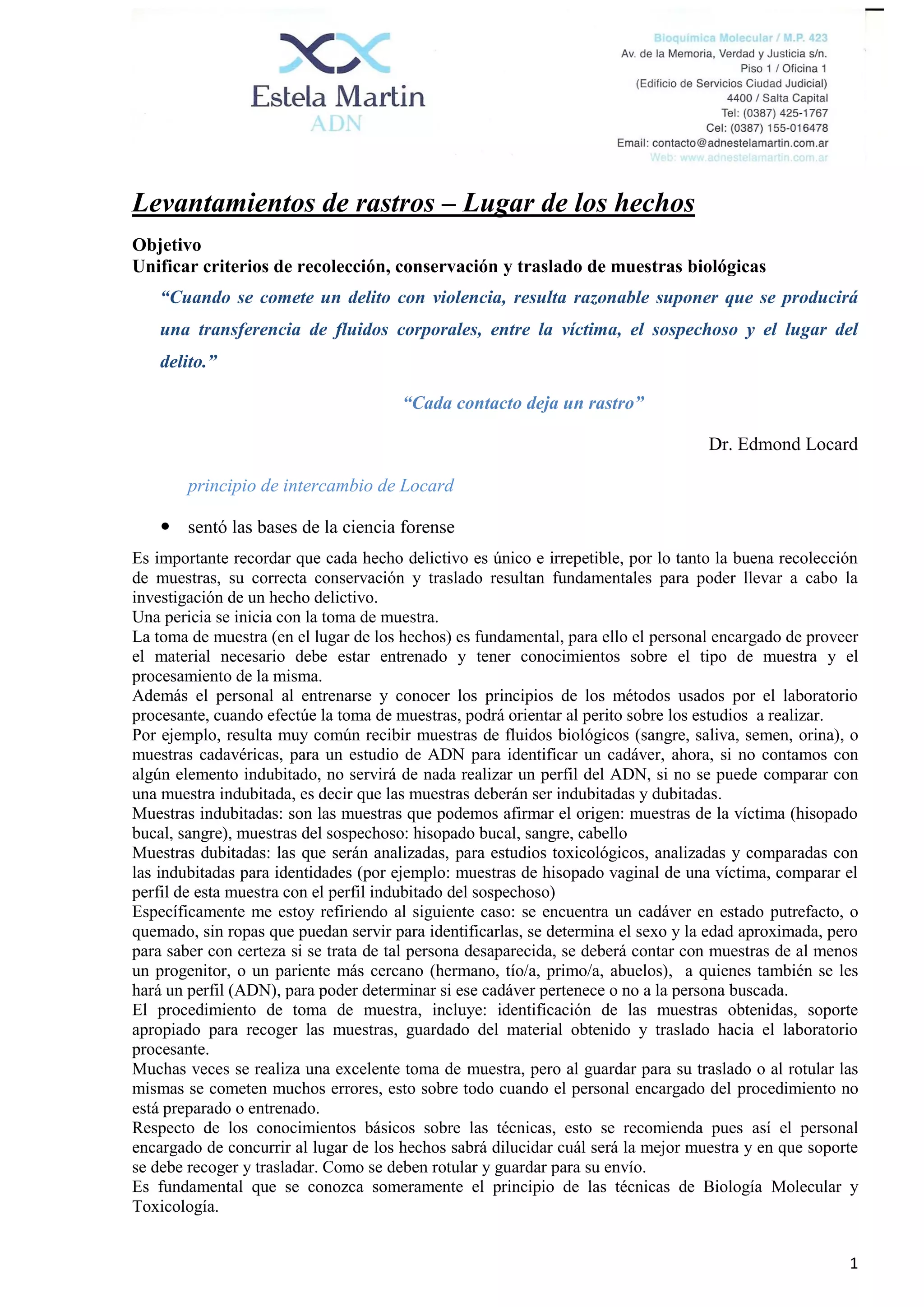 Pericia importancia de la toma de muestras | PDF