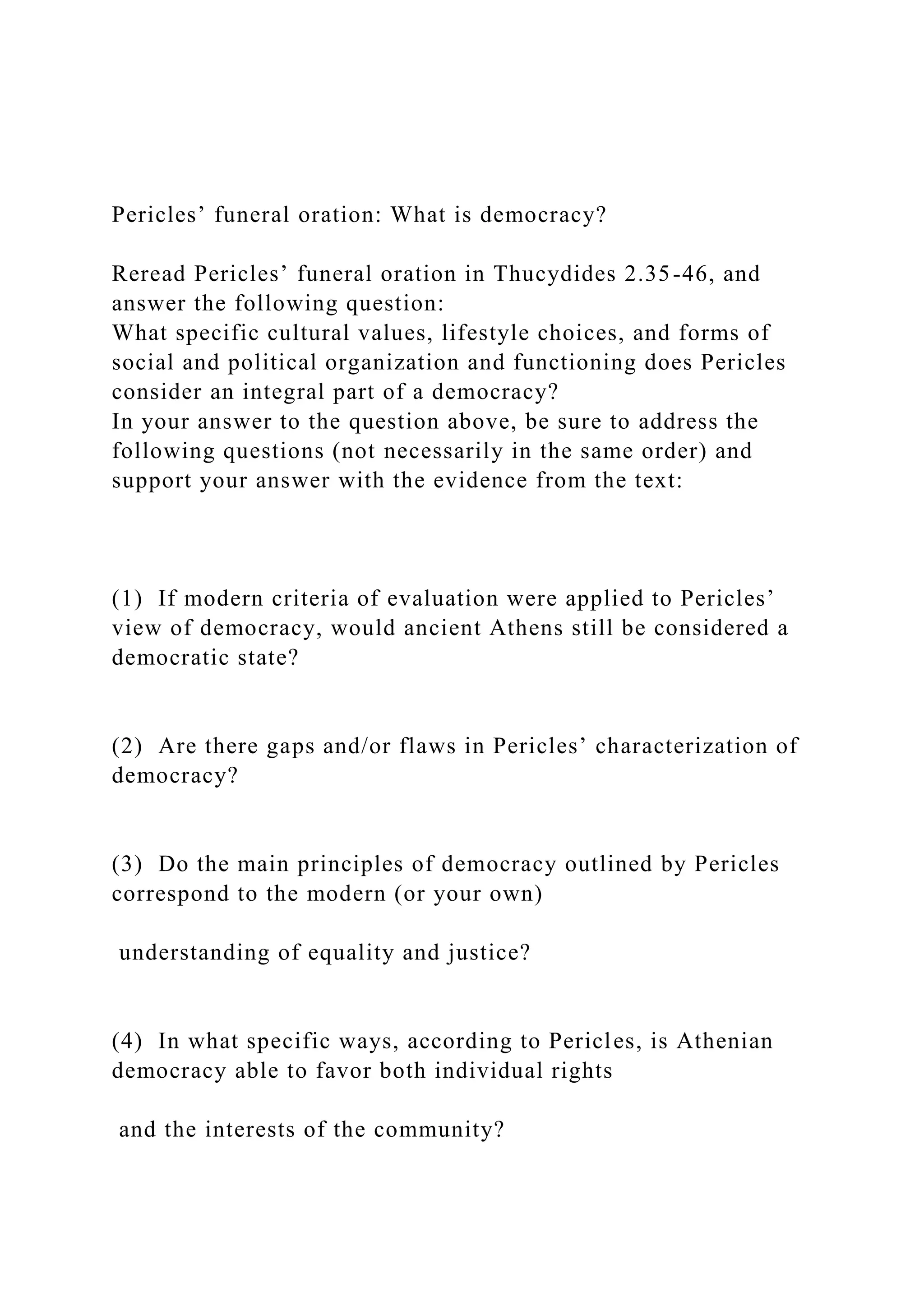 Pericles’ funeral oration What is democracy Reread Pericle.docx