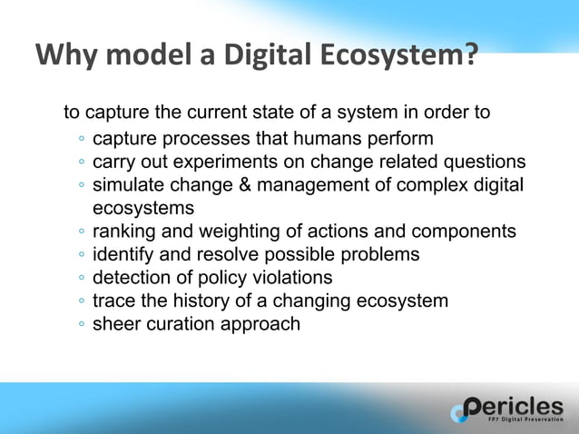 PERICLES workshop (London 15 October 2015) - Digital Ecosystem Model | PPT
