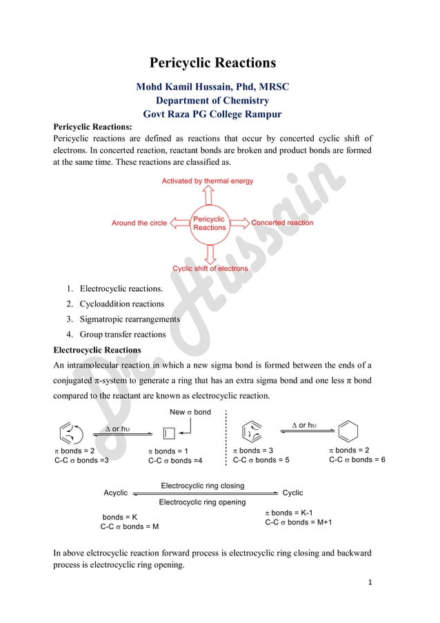 Pericyclic reaction lecture 1 | PDF