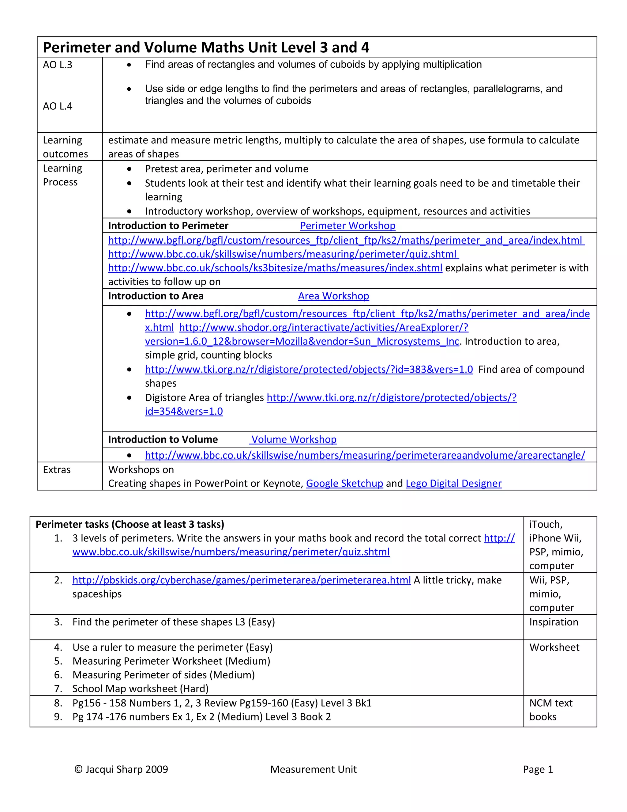 Perimeter And Volume Maths Unit | DOC | Physics | Science