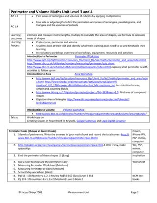 Perimeter And Volume Maths Unit | DOC | Physics | Science