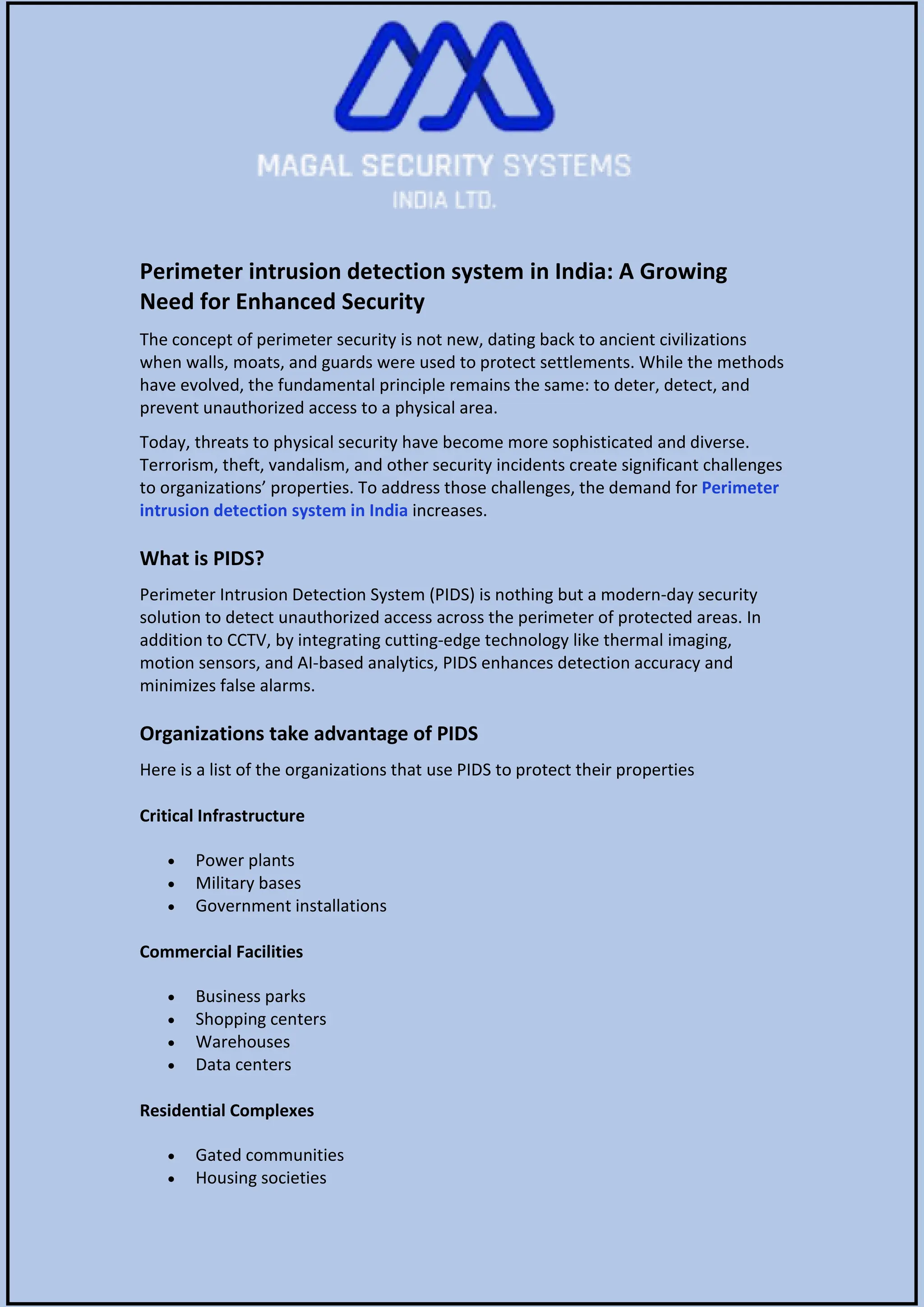 Perimeter intrusion detection system in India and A Growing Need for ...